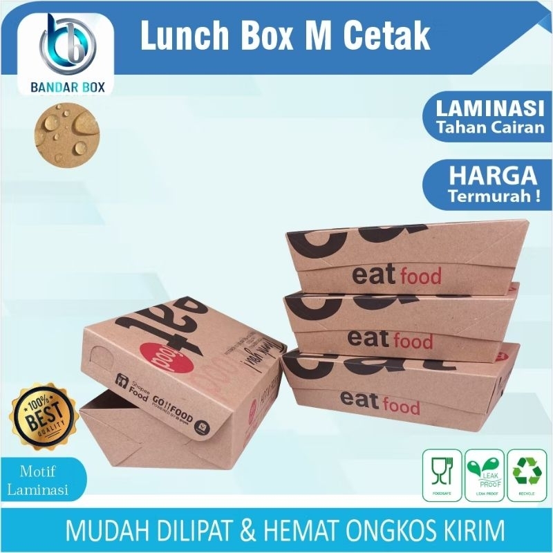 Jual Paper lunch box M motif eatfood kraft(100 pcs )Box makanan Dus ...