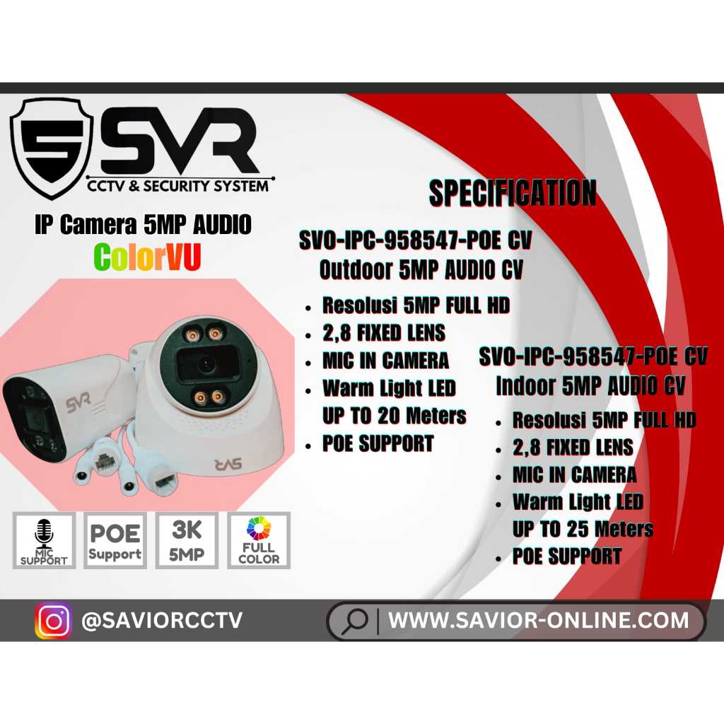 Jual CAMERA CCTV SVR INDOOR 5MP COLORVU AUDIO + POE S4 (SVI-T5XJ-POECV ...