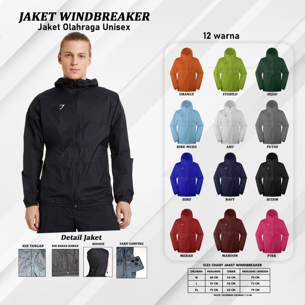 Jual JAKET HOODIE OLAHRAGA PRIA WANITA JAKET PARASUT WINDRUNNER POLOS ...