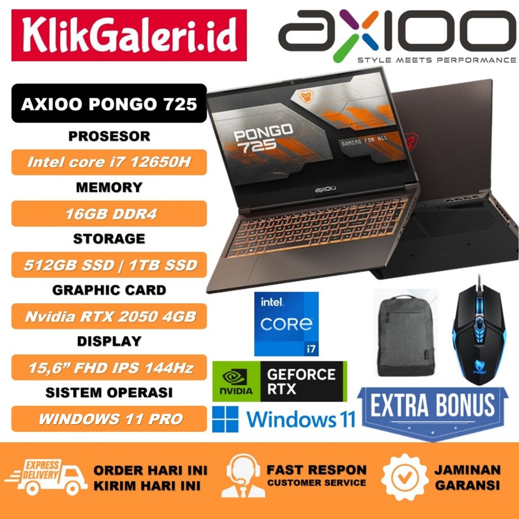 Jual Laptop Gaming Axioo Pongo 725 Core i7 12650H RAM 32GB 1TB SSD RTX ...