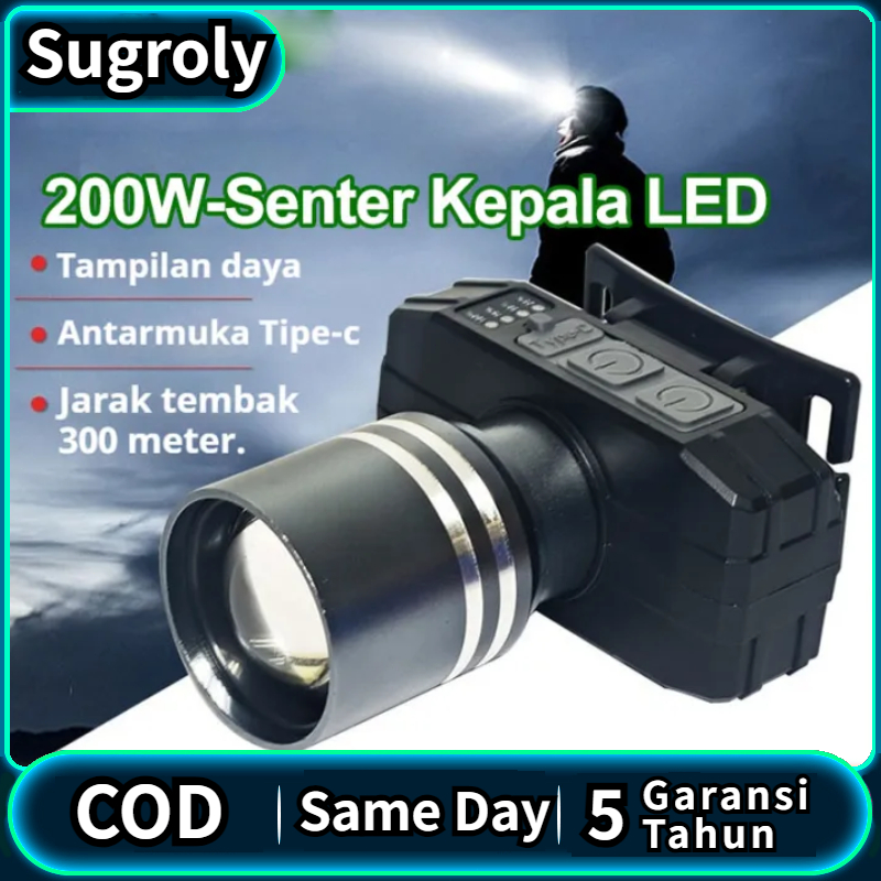 Jual Senter Kepala Cahaya Super Terang / Senter Penerangan Jarak Jauh 3 ...