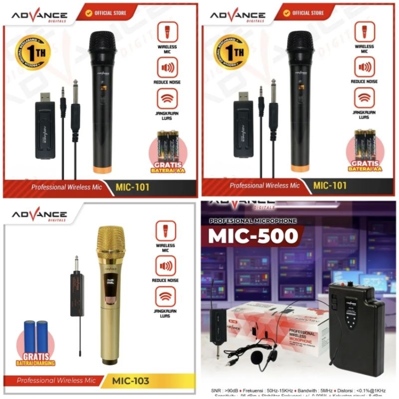 Jual Microphone Wireless Tunggal Advance MIC 101, 102, 103 Dan Mic 500 ...