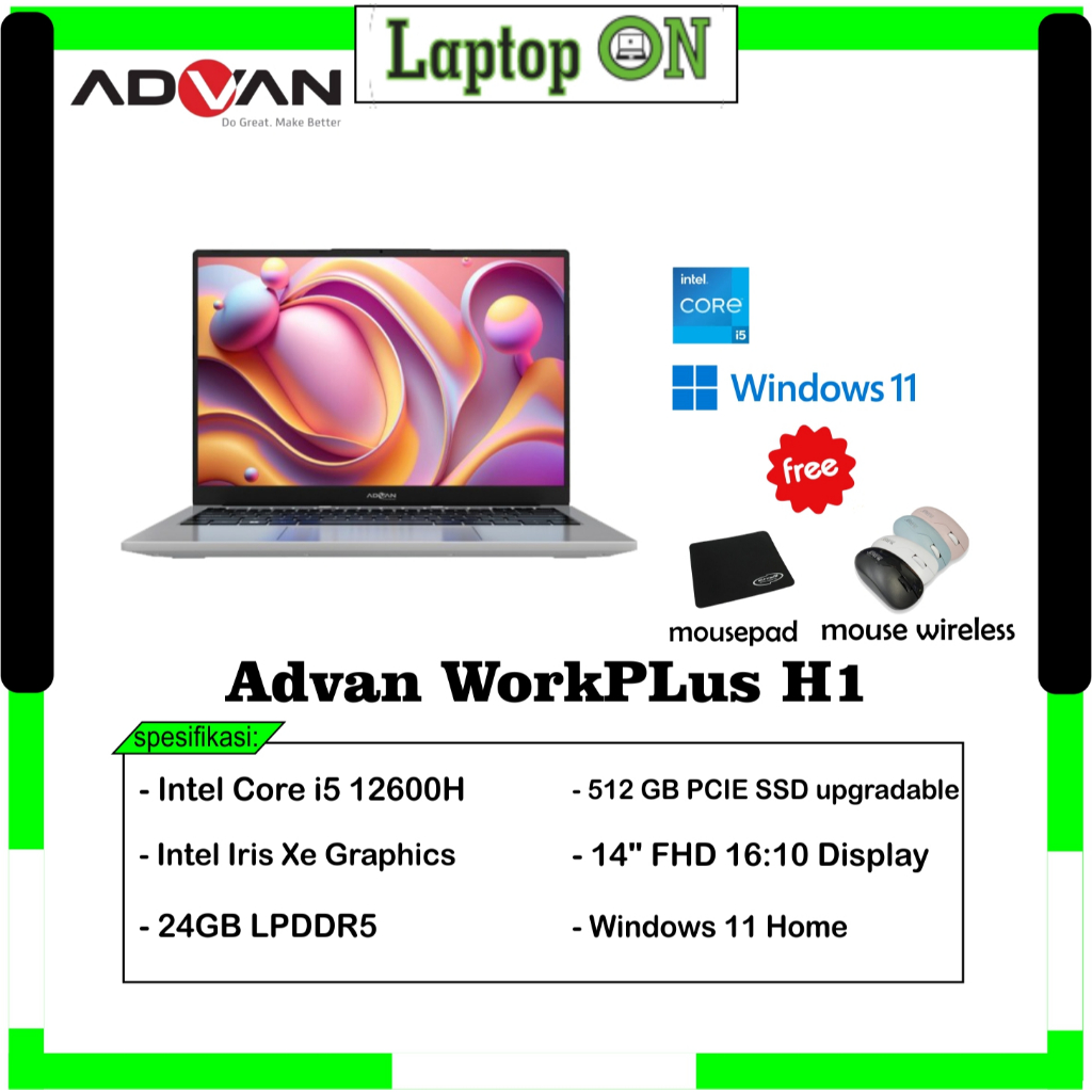 Jual Promo Advan Ram 24GB / Advan Work PLus H1 Core i5 12600H Ram 24GB ...