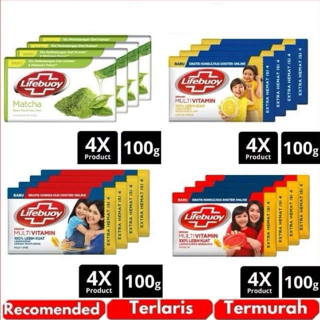 Jual Lifebuoy Sabun Batang Antiseptic Bar Soap 100gr isi 4 (4x100gr ...