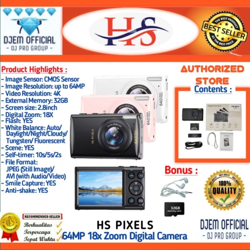 Jual HS PIXELS DIGITAL Camera 64MP 18x Zoom 2.8inch LCD Screen Kamera ...