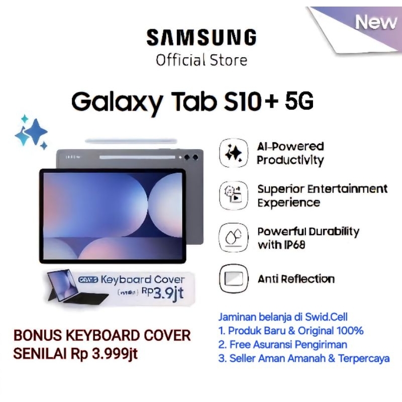 Jual SAMSUNG TAB S10+ 5G 12/256 GB + FREE KEYBOARD COVER // TABLET ...