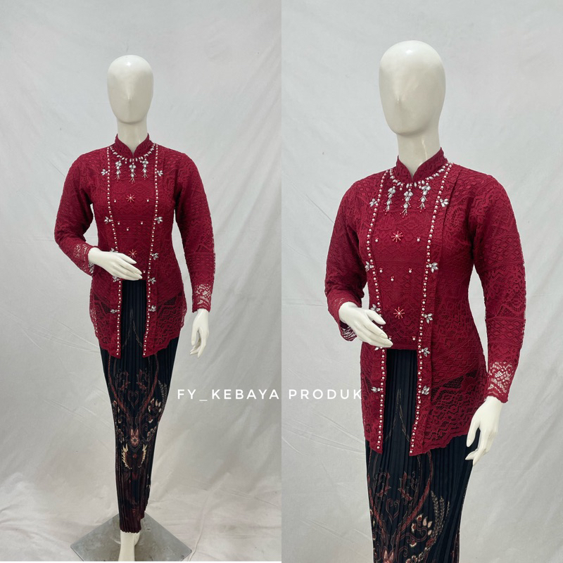 Jual Kebaya wisuda brokat kebaya modern model kutu baru kerah sanghai kombinasi payet mutiara ...