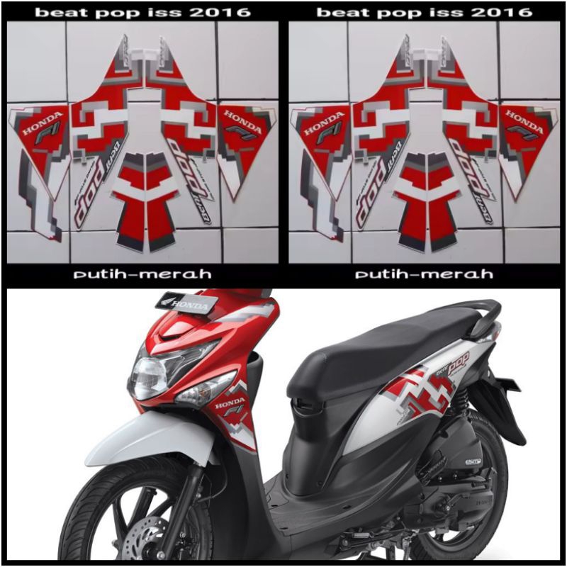 Jual STICKER STRIPING LIS LES BODY MOTOR BEAT POP 2016 FI PUTIH MERAH ...