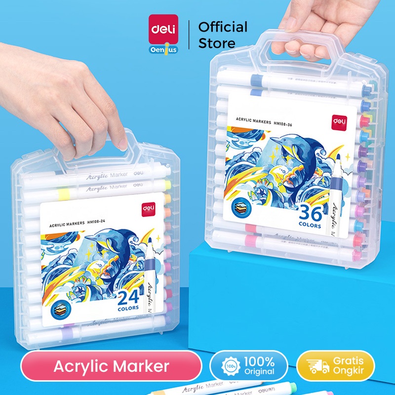 Jual Deli Genius Spidol Akrilik / Acrylic Marker 12/24/36/48 Warna ...