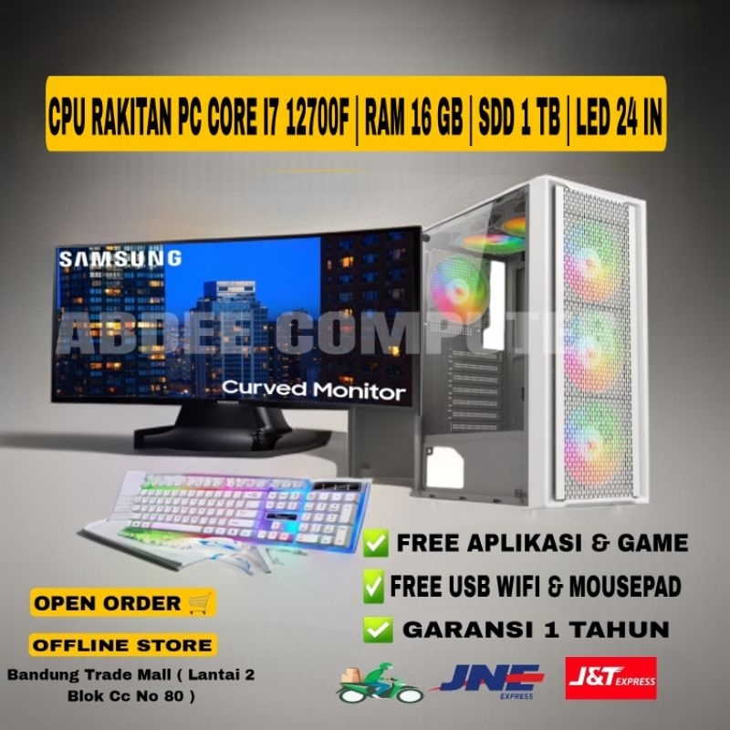 Jual Cpu Rakitan Fullset Pc I7 12700 Gen 12 Ram 16 Gb Ssd 1 tb Led Monitor 24 in | Shopee Indonesia