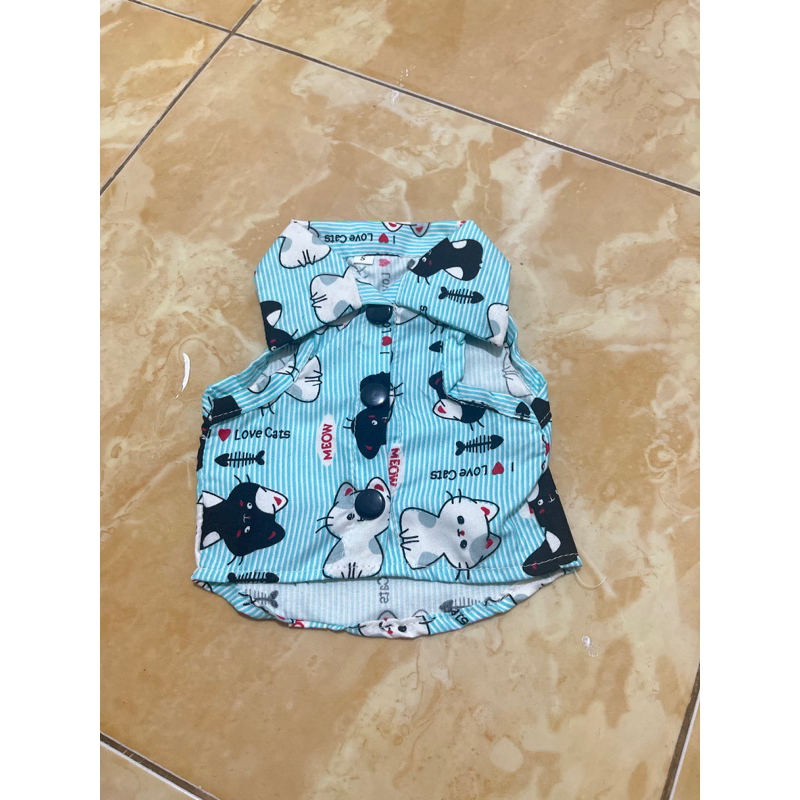 Jual kemeja kucing baju kucing model i love cat garis biru | Shopee ...