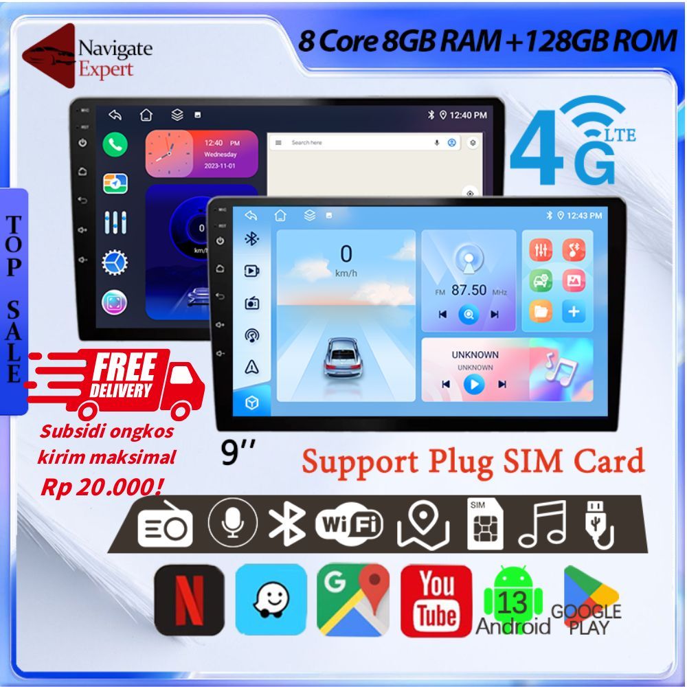 Jual Head Unit Support 4G LTE SIM Card 8 Cores 8G + 128G IPS Car Screen Android 13 Mobile ...