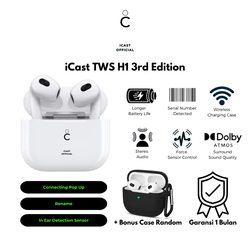 Jual iCast TWS 3 H1 3rd Edition Wireless Charging TWS By iCast Official ...