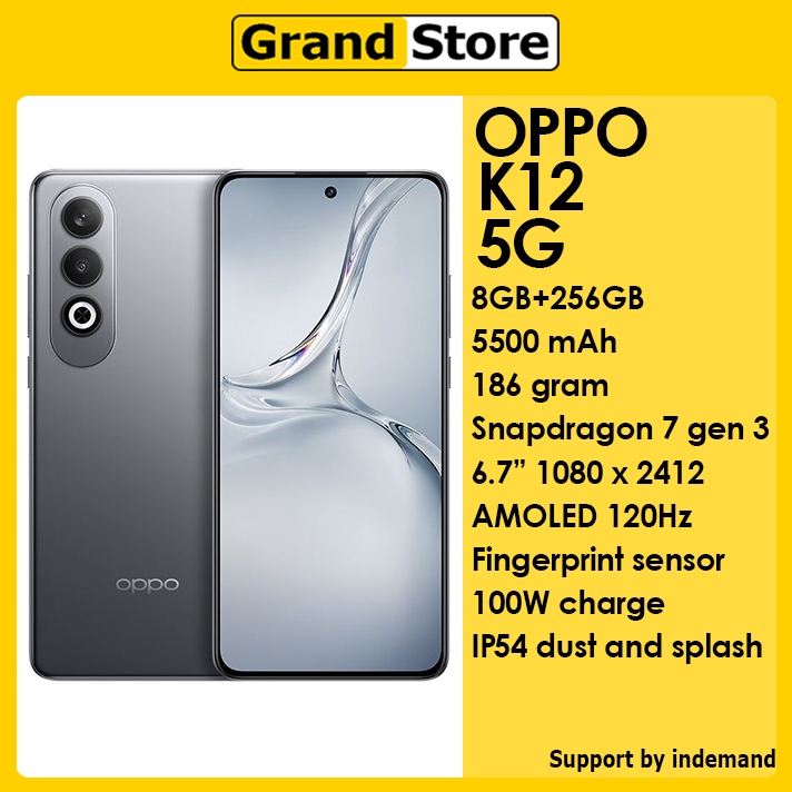 Jual OPPO K12 5G 12GB+512GB* Snapdragon 7 gen 3 5500mAh AMOLED 120Hz Fingerprint sensor 100W ...