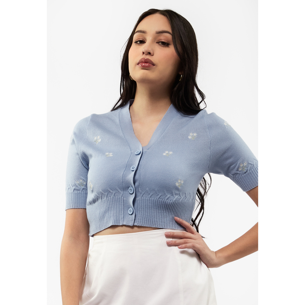 Jual COLORBOX Floral Embroidery Crop Top Light Blue | Shopee Indonesia