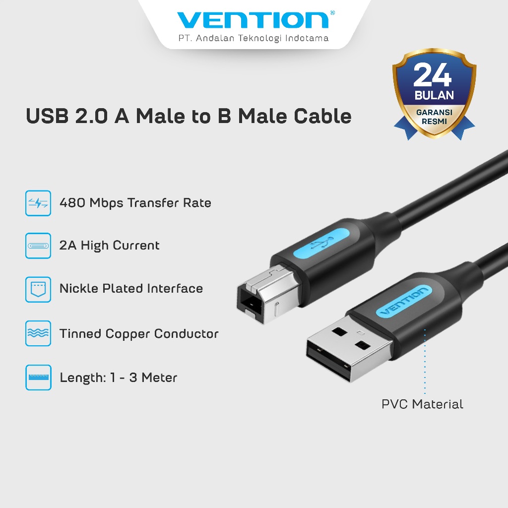 Jual Vention Kabel Printer Cable USB 2.0 Male A To Micro Type B Male ...
