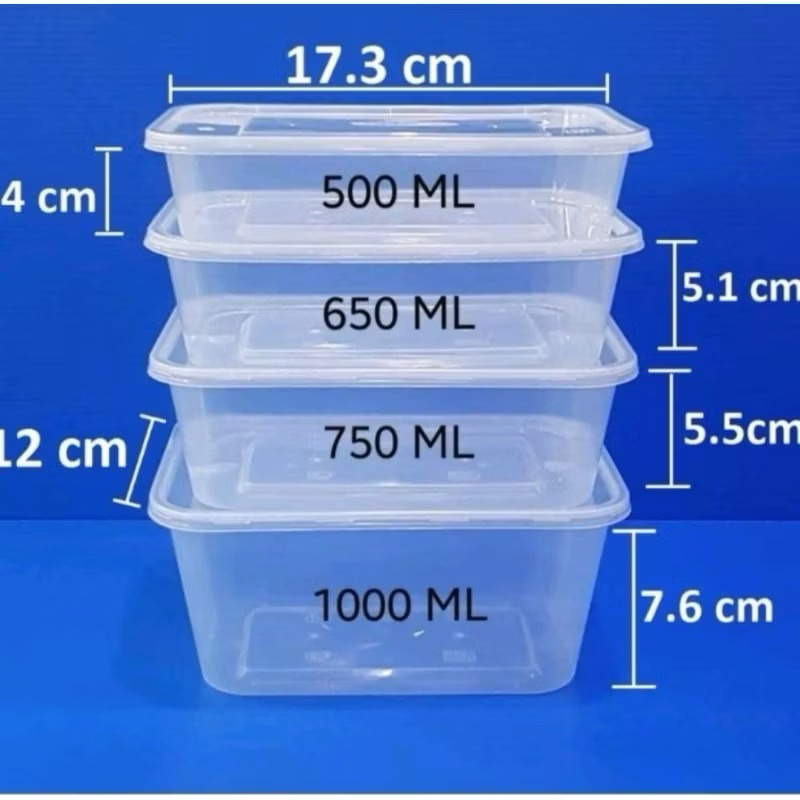 Jual [ISI 25PCS] Thinwall Kotak Makan Plastik Rectangle 500ml 650ml ...