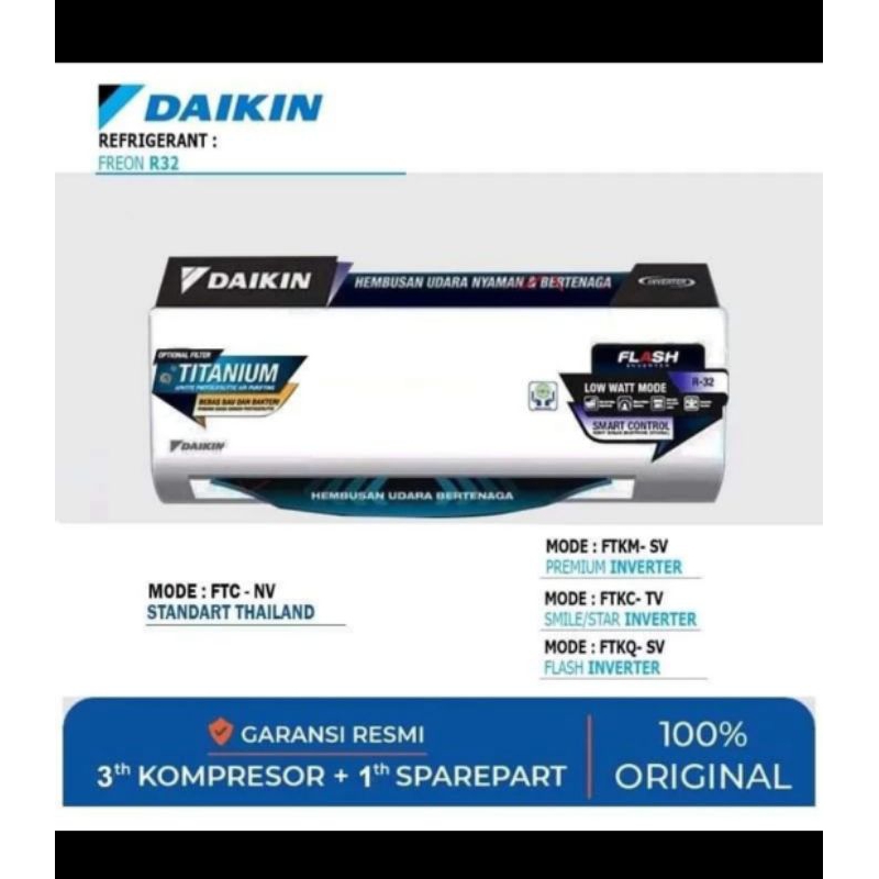 Jual AC DAIKIN FTC 20 NV , 3/4 PK + PASANG PAKETAN 3 METER THAILAND ...