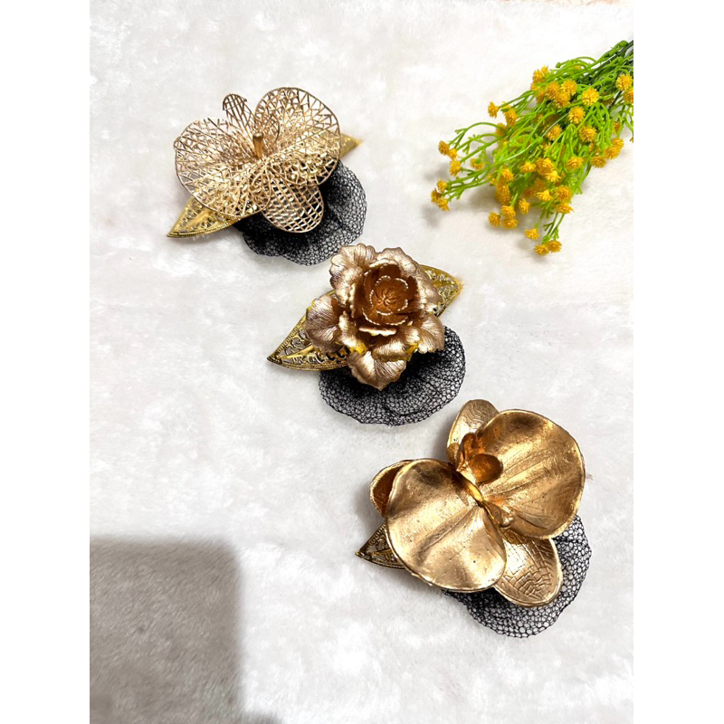 Jual Jepit Hairnet Bunga Gold / Jepit Harnet Anggrek Gold / Jepit ...