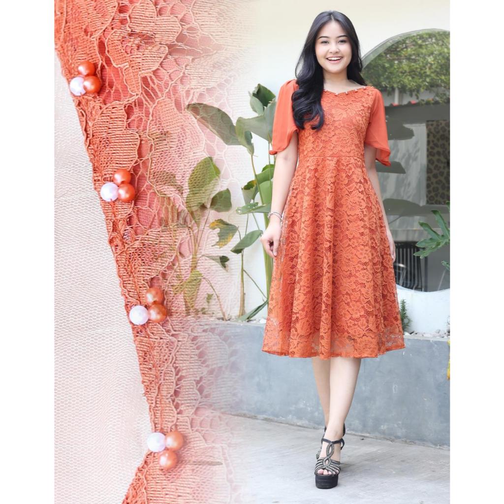 Jual Dress Pesta Natalan Remaja Warna Terakota Gaun Natal Brokat Wanita ...