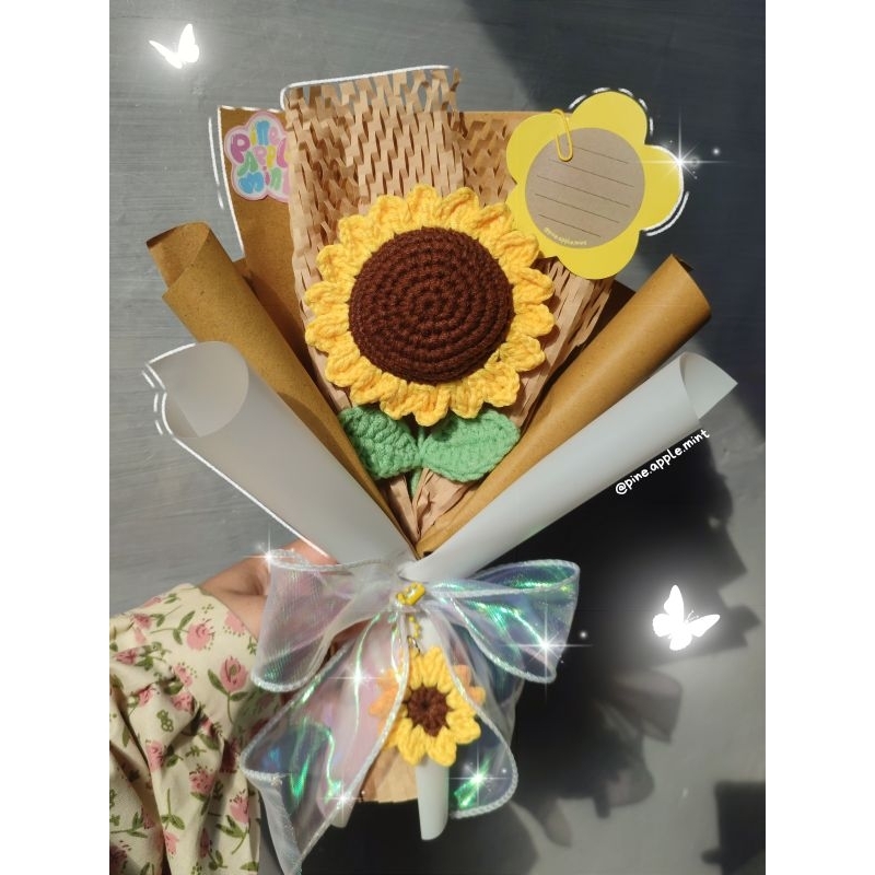 Jual buket bunga matahari rajut, sunflower crochet, sunflower bouquet ...