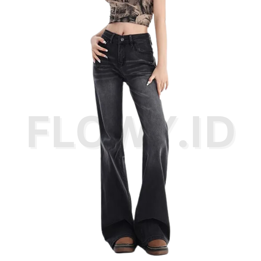 Jual FLOWY - Cutbray Highwaist Black Washed Retro Stretch Denim J21 ...