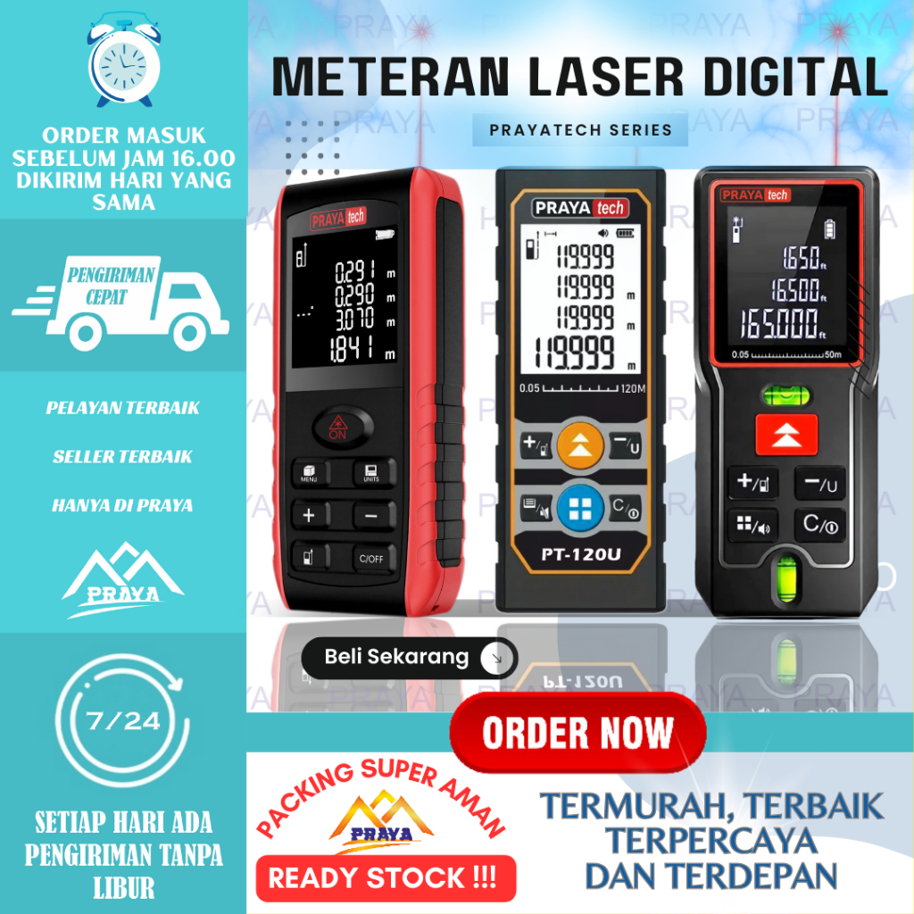 Jual laser distance meter meteran laser PRAYATECH alat ukur digital 60M ...