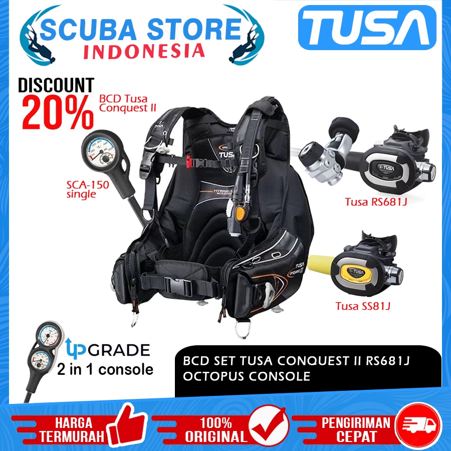 Jual Paket BCD Set Package Tusa BC0201B Conquest II Regulator Diaphragm Octopus Scuba Diving ...