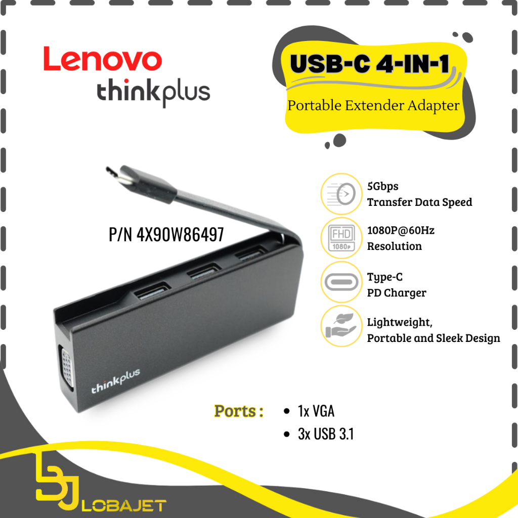 Jual LENOVO ThinkPlus USB-C 4-in-1 Portable Extender Adapter Converter - 4X90W86497 | Shopee ...