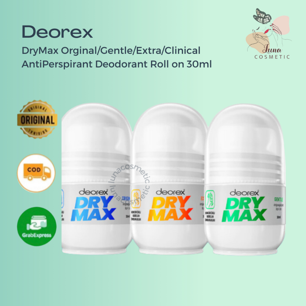 Jual Deorex DryMax Orginal/Gentle/Extra/Clinical AntiPerspirant Deodorant Roll on 30ml | Shopee ...