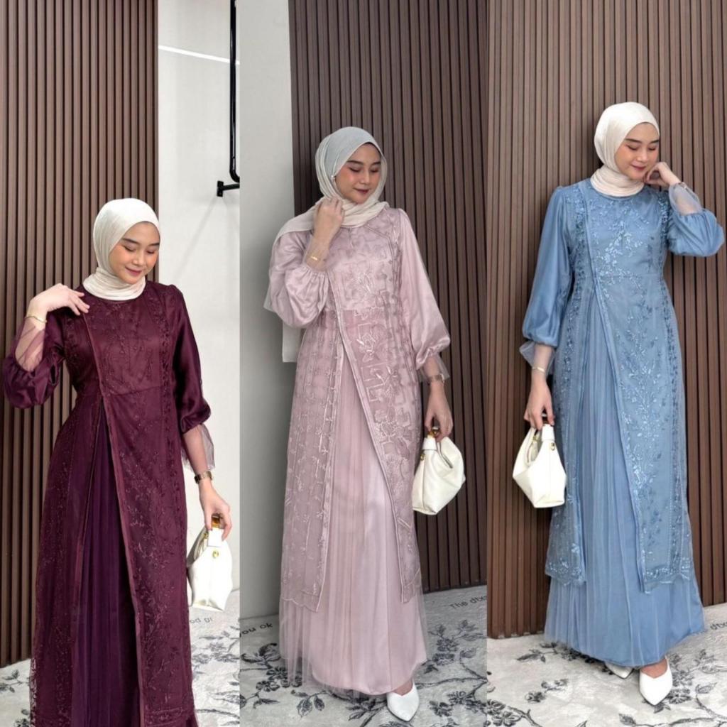 Jual Kinar Silk Dress Tille Brukat Motif Premium Gamis Peta Kondangan Bridesmaid Busui | Shopee ...