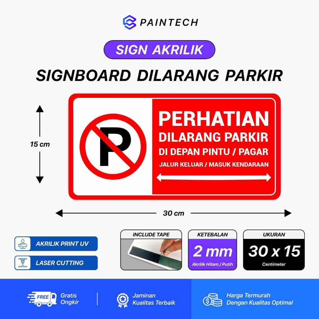 Jual Akrilik Signboard Dilarang Parkir Ukuran 30 X 15 Signboard ...