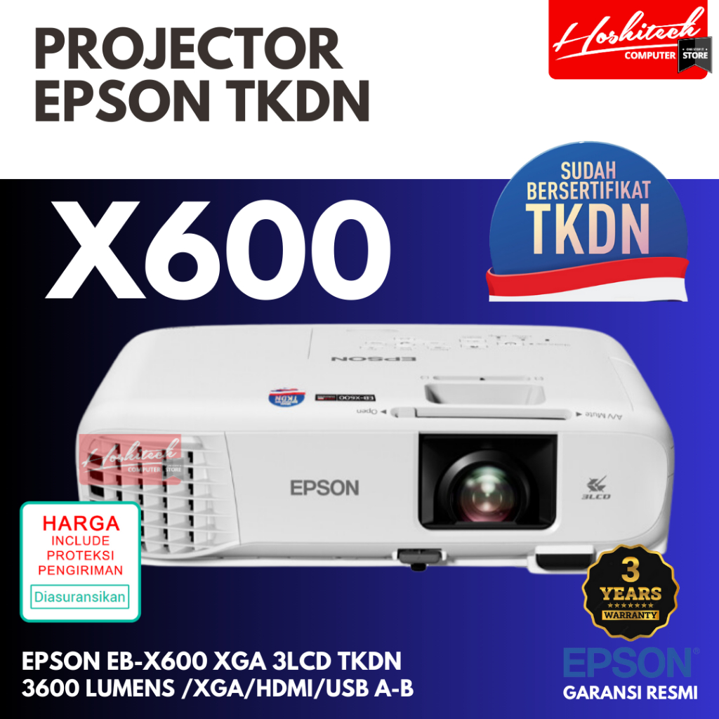 Jual Projector Epson EB X600 XGA 3LCD Proyektor 3600 Lumens TKDN 3TH ...