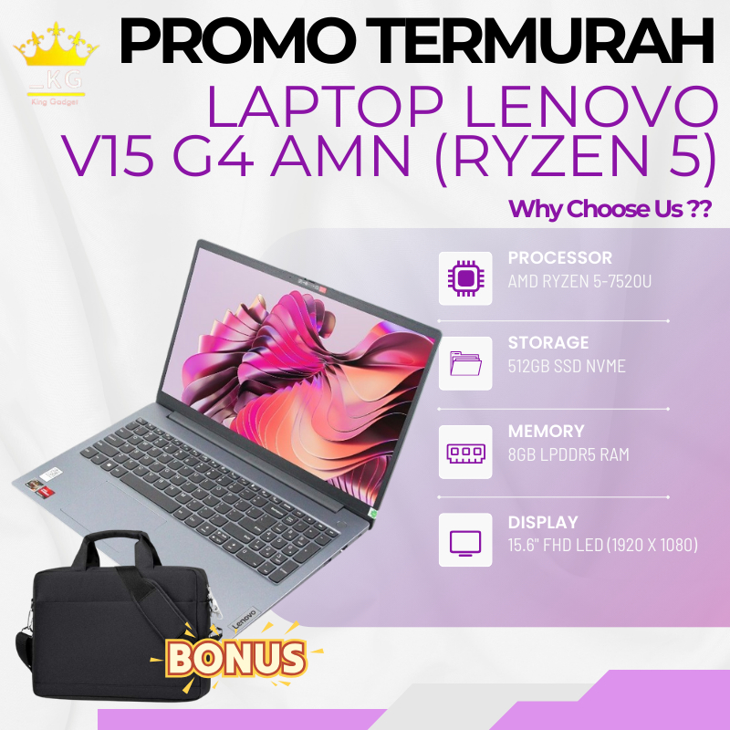 Jual LAPTOP LENOVO V15-G4 RYZEN R5-7520U RAM 8GB DDR5 SSD 512GB NVME VGA AMD RADEON 15.6" FHD ...
