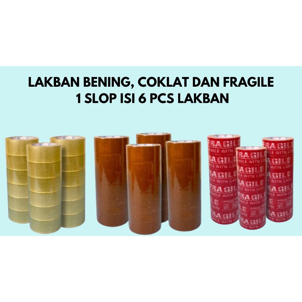 Jual LAKBAN STAR TAPE GROSIR 1 SLOP ISI 6 PCS (LAKBAN BENING. COKLAT, FRAGILE) | Shopee Indonesia