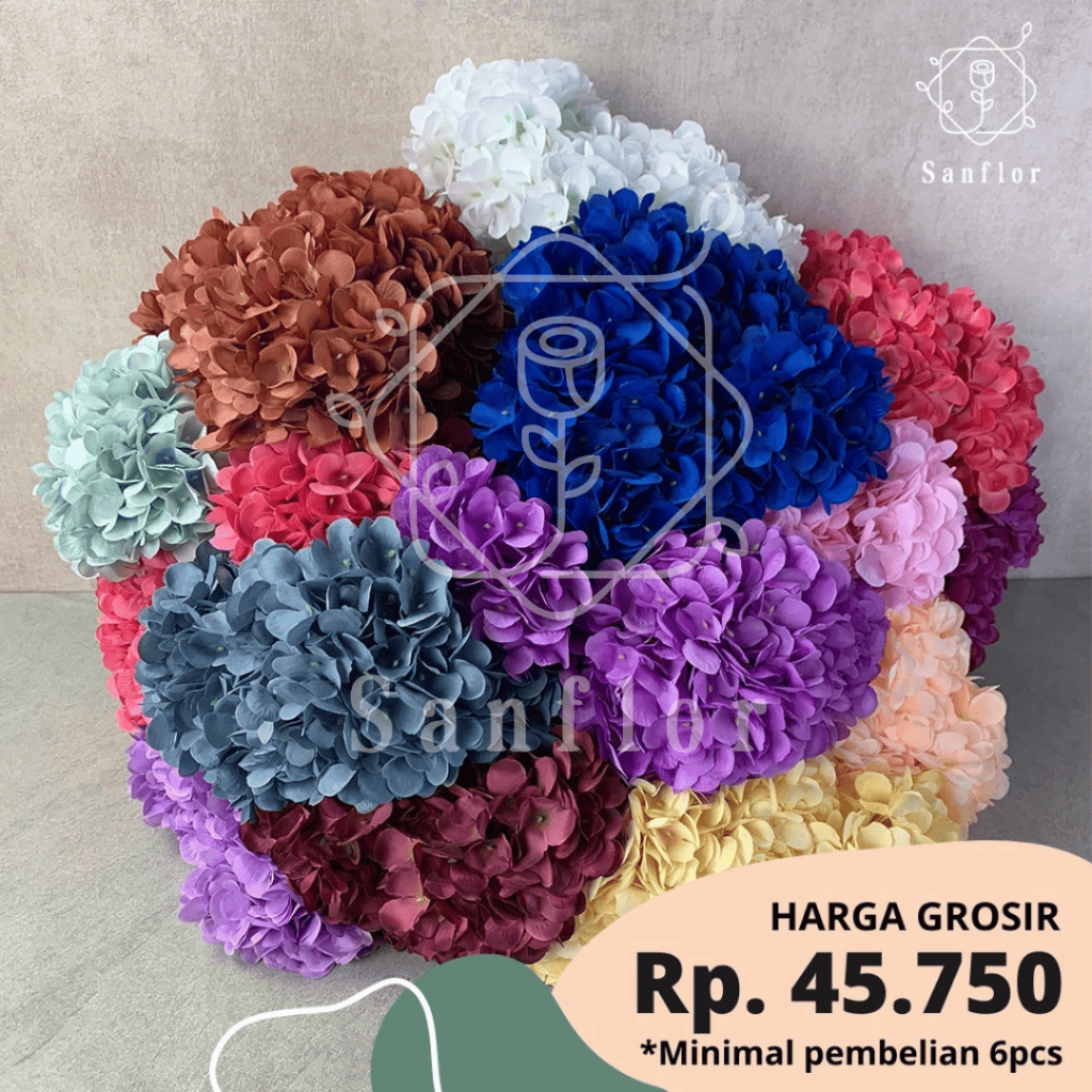 Jual BUNGA HORTENSIA K5 JUMBO/ HYDRANGEA ARTIFICIAL BAHAN KAIN 5 CABANG ...