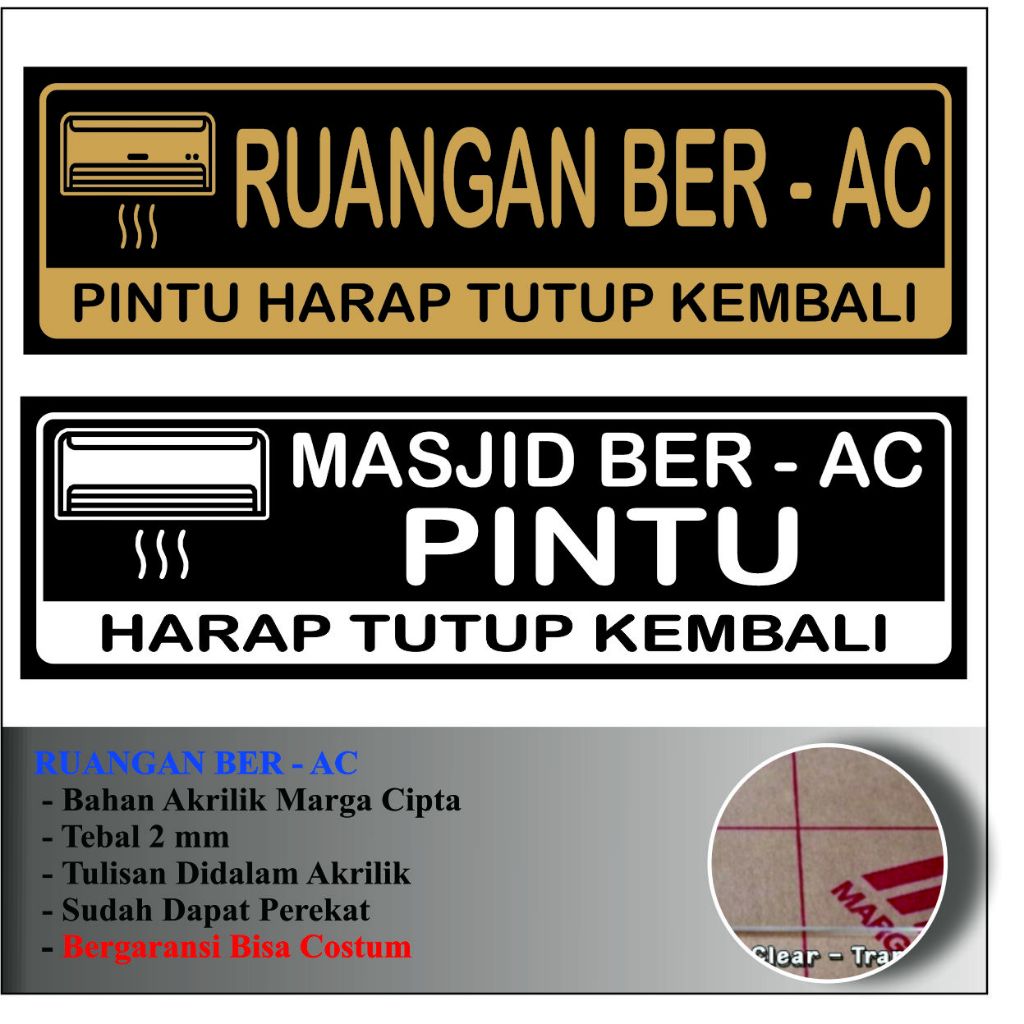 Jual AKRILIK SIGN RUANGAN BER AC PINTU HARAP TUTUP KEMBALI MASJID BER ...