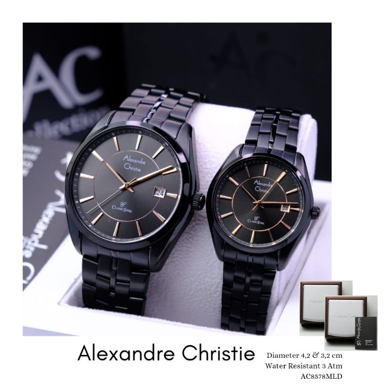 Jual Alexandre Christie ORIGINAL jam tangan couple AC 8578 rantai hitam ...
