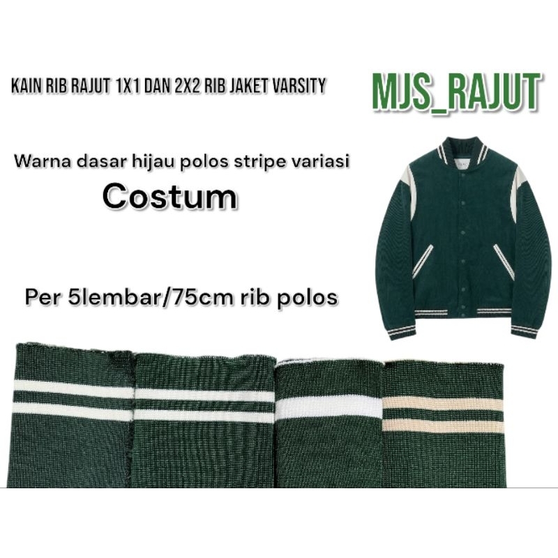 Jual kain rib polyester 1x1 dan 2x2 warna dasar hijau stripe varian ...