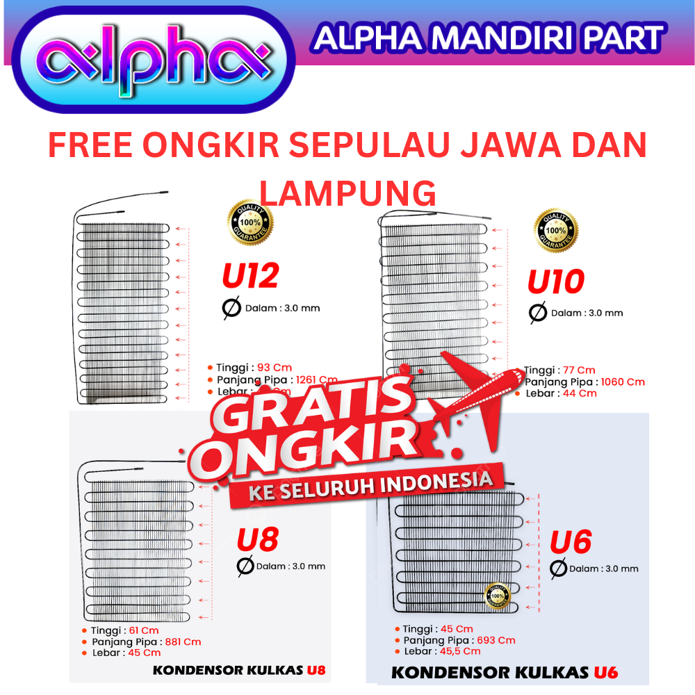 Jual FREE ONGKIR PER (10 PCS), KONDENSOR KULKAS-CONDENSOR KULKAS U6 U8 U10 U12, SEPULAU JAWA DAN ...