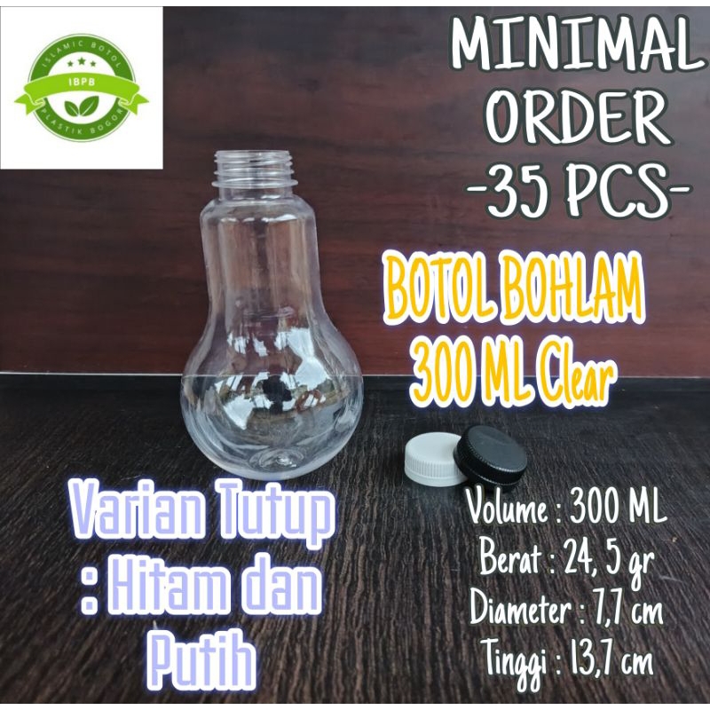 Jual Botol Bohlam 300 ml Clear / Botol Plastik 300 ml, Tutup Warna SN ...