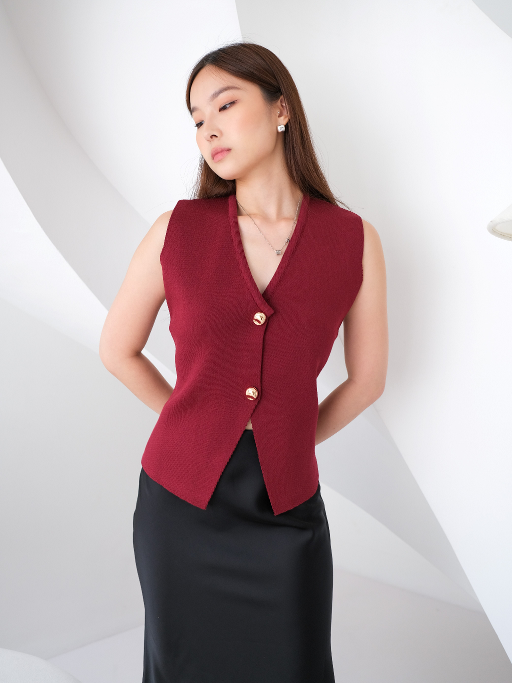 Jual Kiyorawears - Ethra Two Button Knit Top / Atasan Vest Wanita / Blouse Casual / Atasan Rajut ...