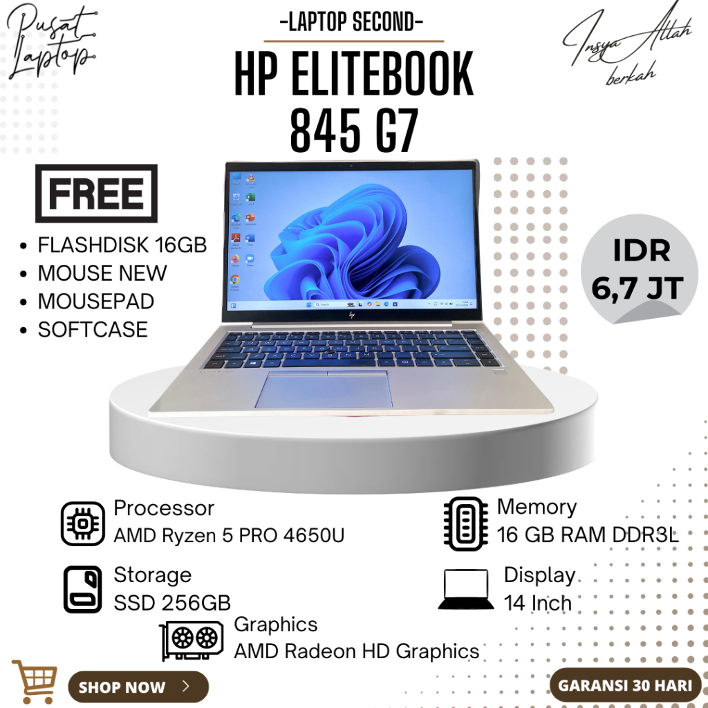 Jual LAPTOP HP ELITEBOOK 845 G7 | AMD RYZEN 5 PRO | RAM 16GB | SSD 256GB | SECOND | BERGARANSI ...
