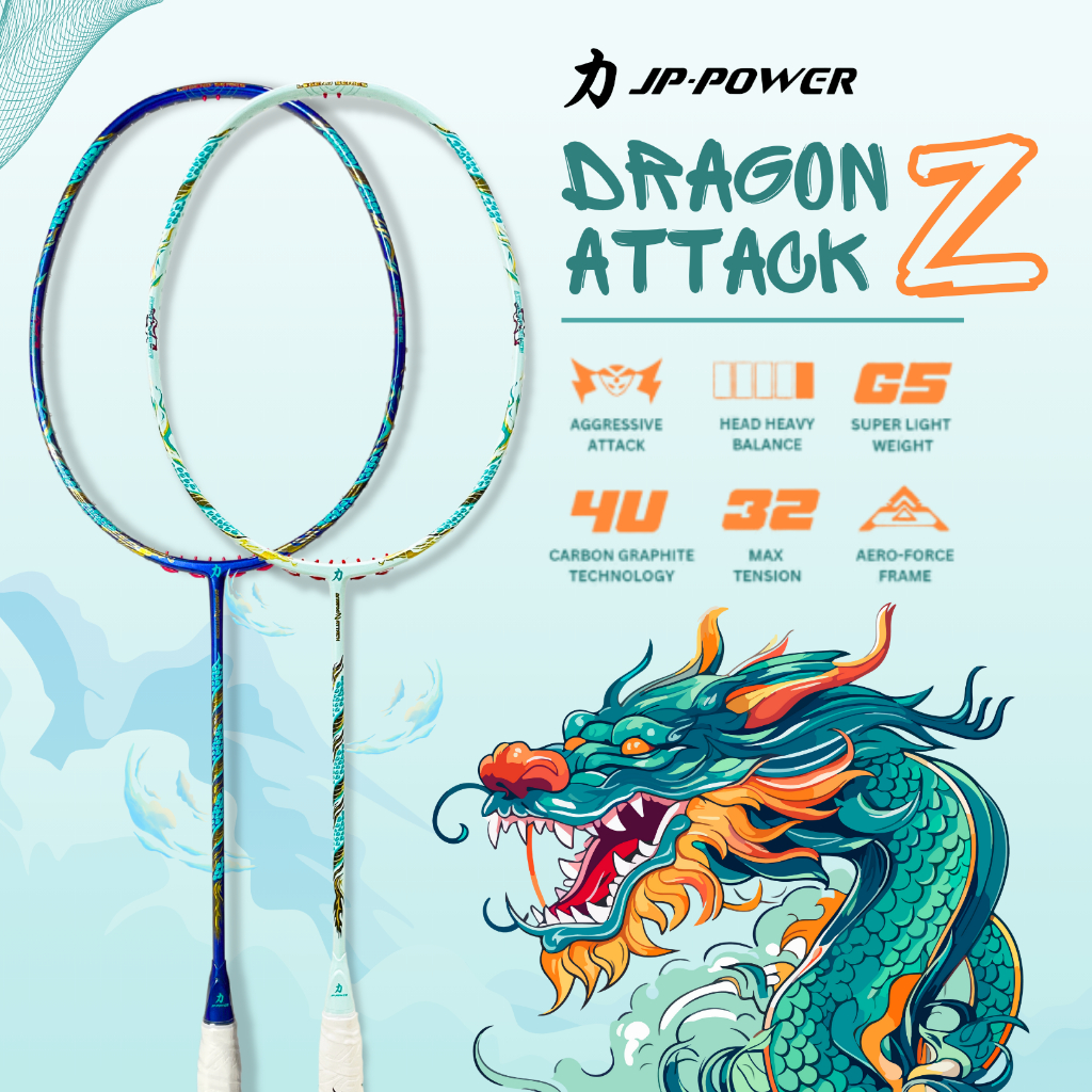 Jual JP POWER Raket Badminton Dragon Z Attack 4U 32 LBS Super Head ...