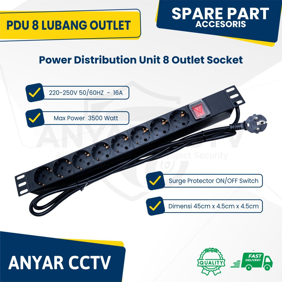 Jual PDU8M - PDU 8 Outlet 8 Lubang Socket 19" / 16 Ampere - 250 Volt | Shopee Indonesia