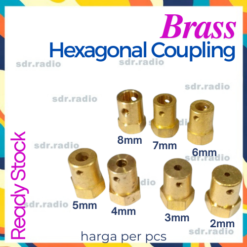 Jual Brass hexagonal coupling hub Roda ke motor dc coupling Hole 2mm ...