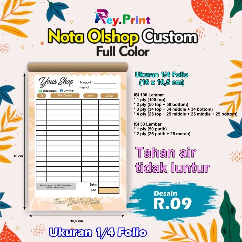 Jual Cetak Nota Olshop Full Color Custom isi 100 lembar | Shopee Indonesia