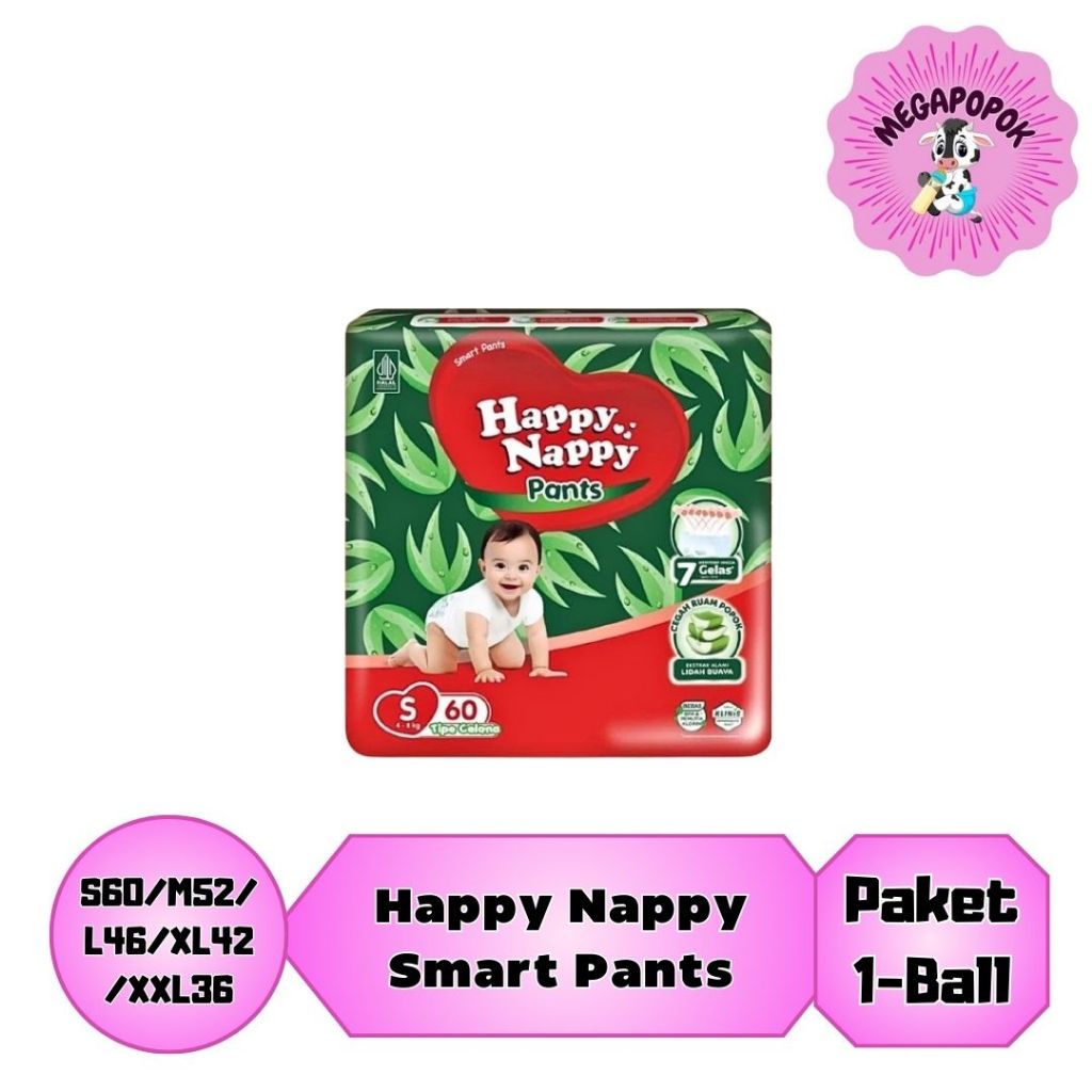 Jual Happy Nappy Smart Pantz S60/M52/L46/XL42/XXL36/megapopok | Shopee ...
