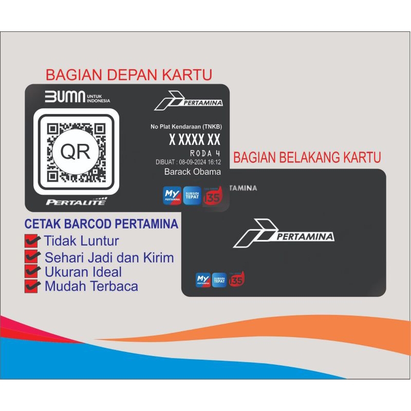 Jual CUSTOM CETAK KARTU QR BARCOD PERTAMINA BAHAN PVC SEHARI JADI | Shopee Indonesia