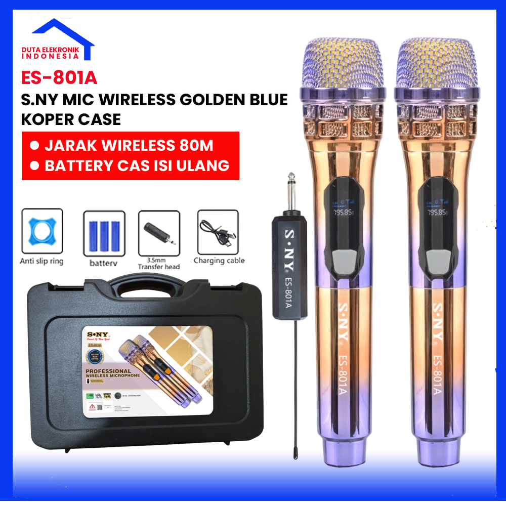 Jual S.NY Sound Of New York Mic Wireless Golden Blue ES-801A Microphone ...